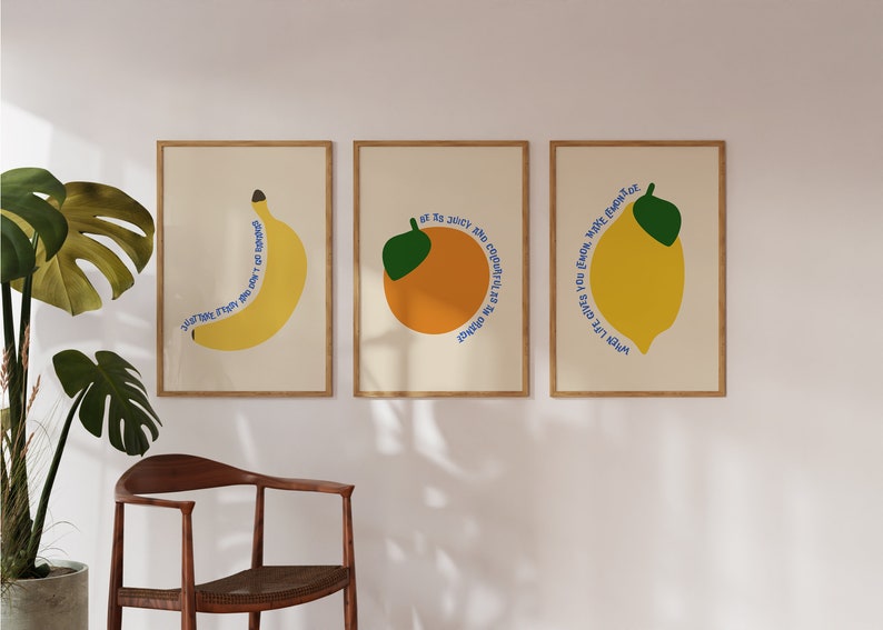 Kitchen Poster Print Set of 3 Retro Fruits Wall Art - Etsy