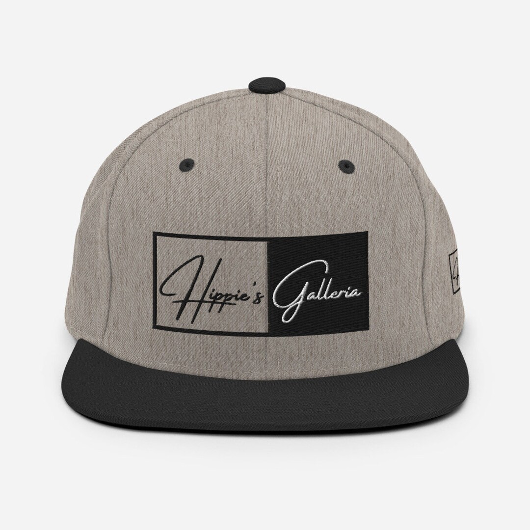 Branded Snapback Hat Hippie's Galleria Logo on Grey Snapback With Black ...