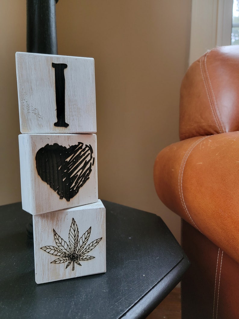 Cannabis Home Decor Wooden Block Set, Farmhouse Decor I Heart Cannabis ...