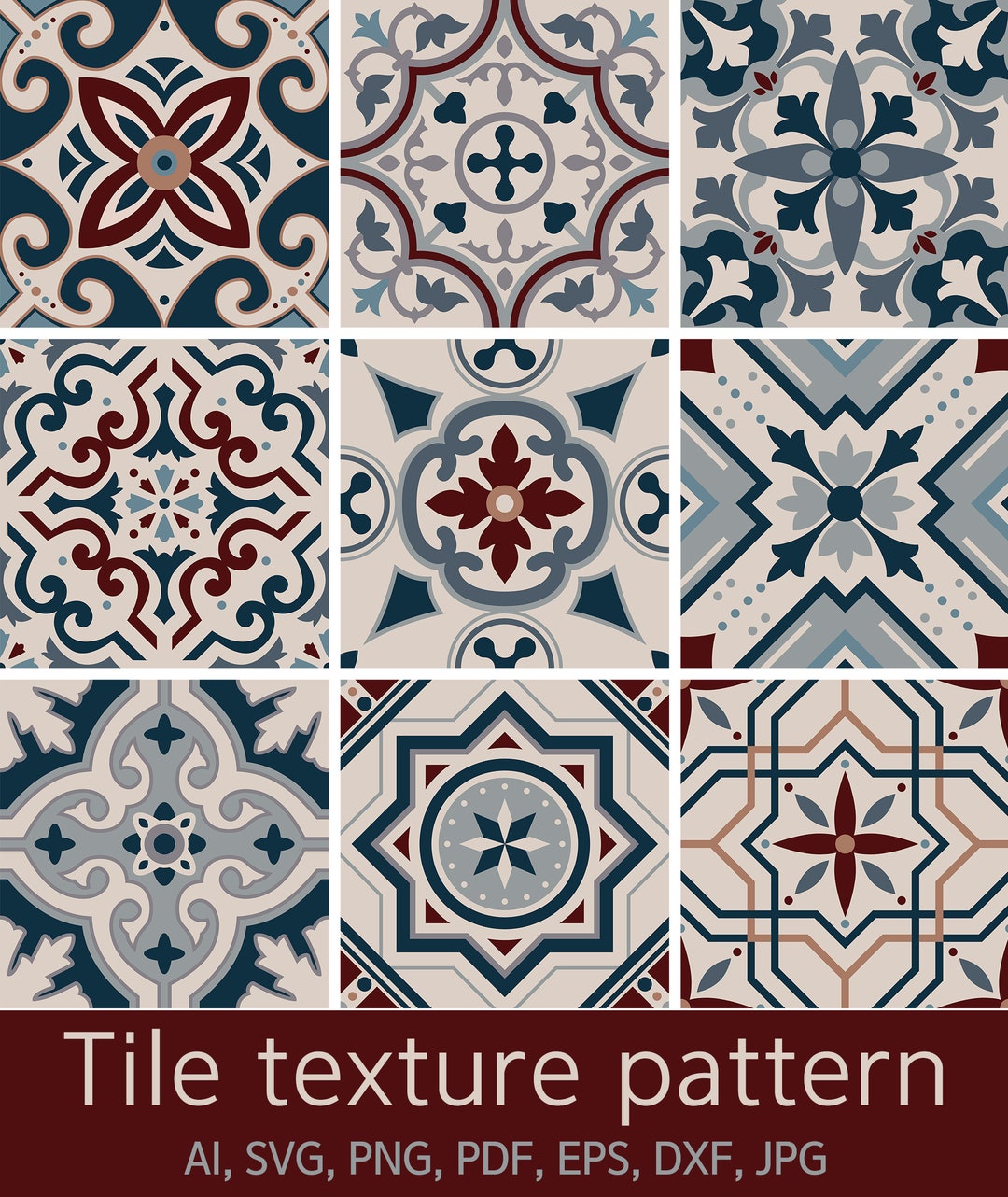 Tile Textured Svg Bundle 4, Digital Download, Vintage Background ...