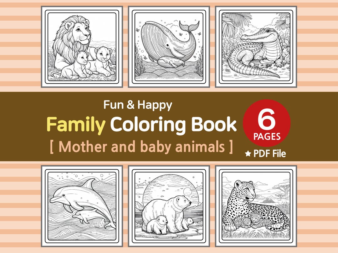 Mother and Baby Animals | Coloring Book, Fun and Happy With Family, Set ...