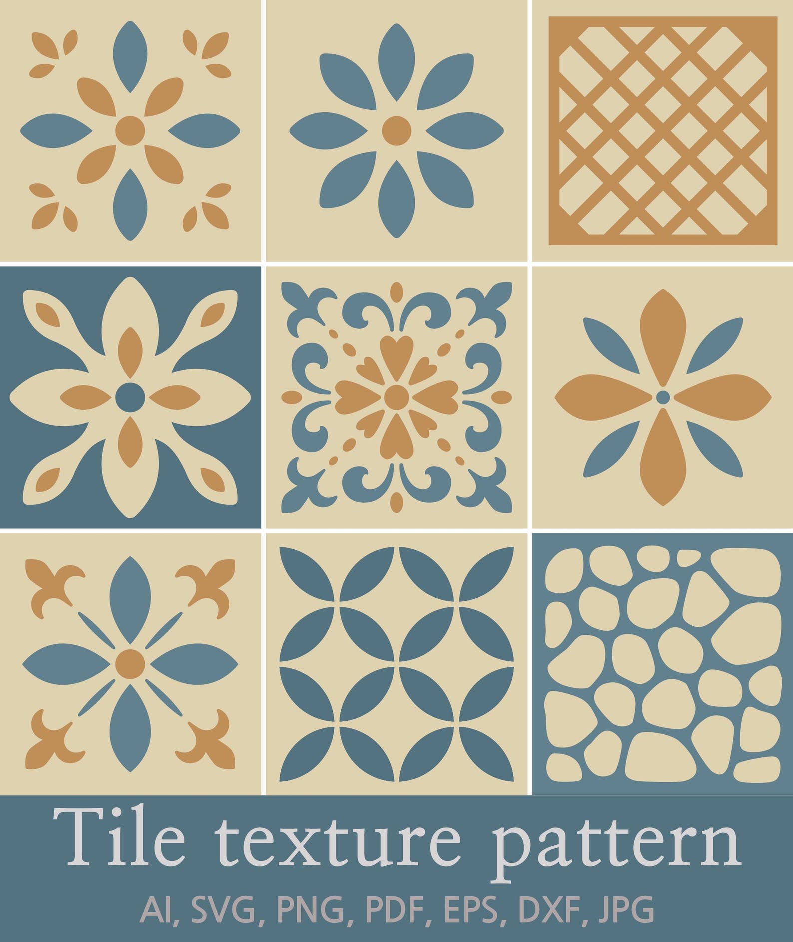 Vintage Mediterranean Tile Pattern SVG 10 – 9 Seamless Boho Floral ...