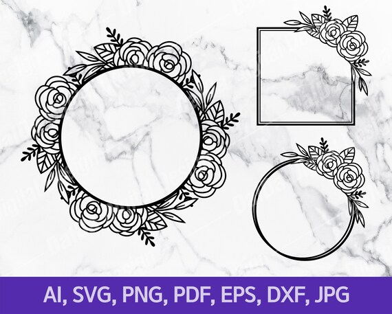 Floral Frame SVG Floral Frame Cut File Flower Frame | Etsy