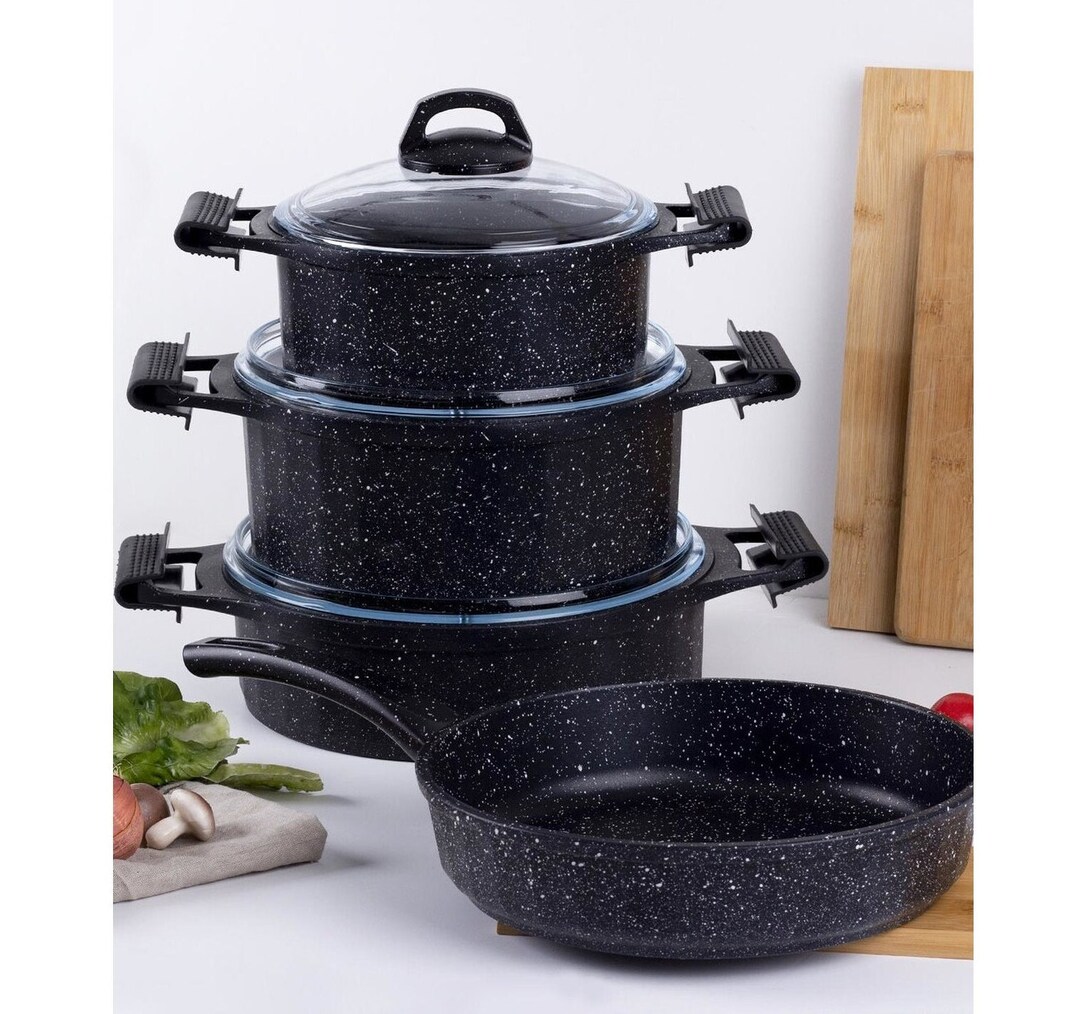 7 Pieces Granite Cookware Set Black - Etsy