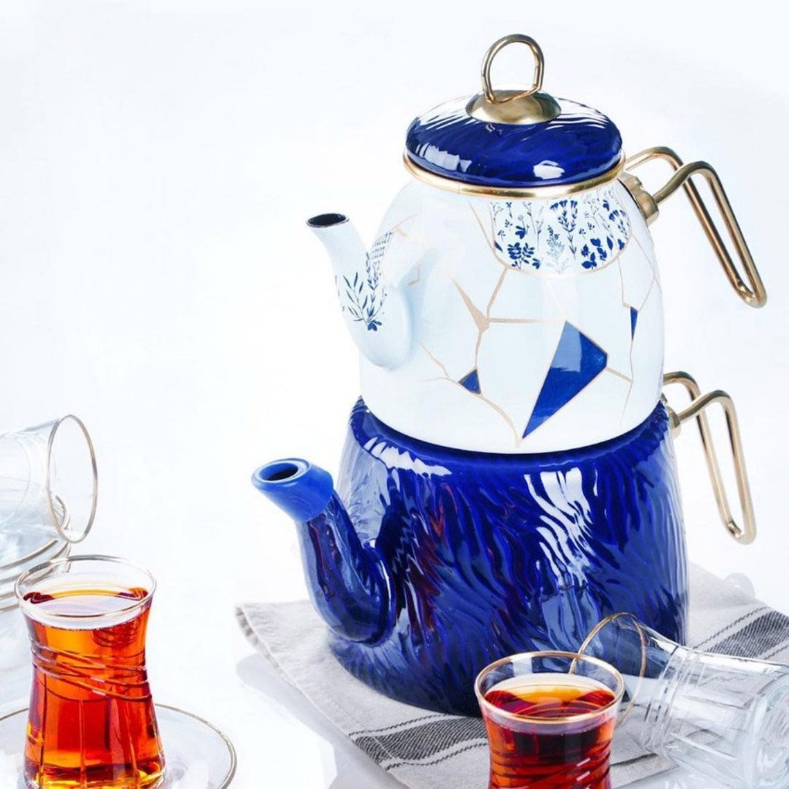 Enamel Teapot Set / Turkish Tea Pot Set Turkish Samovar Tea - Etsy
