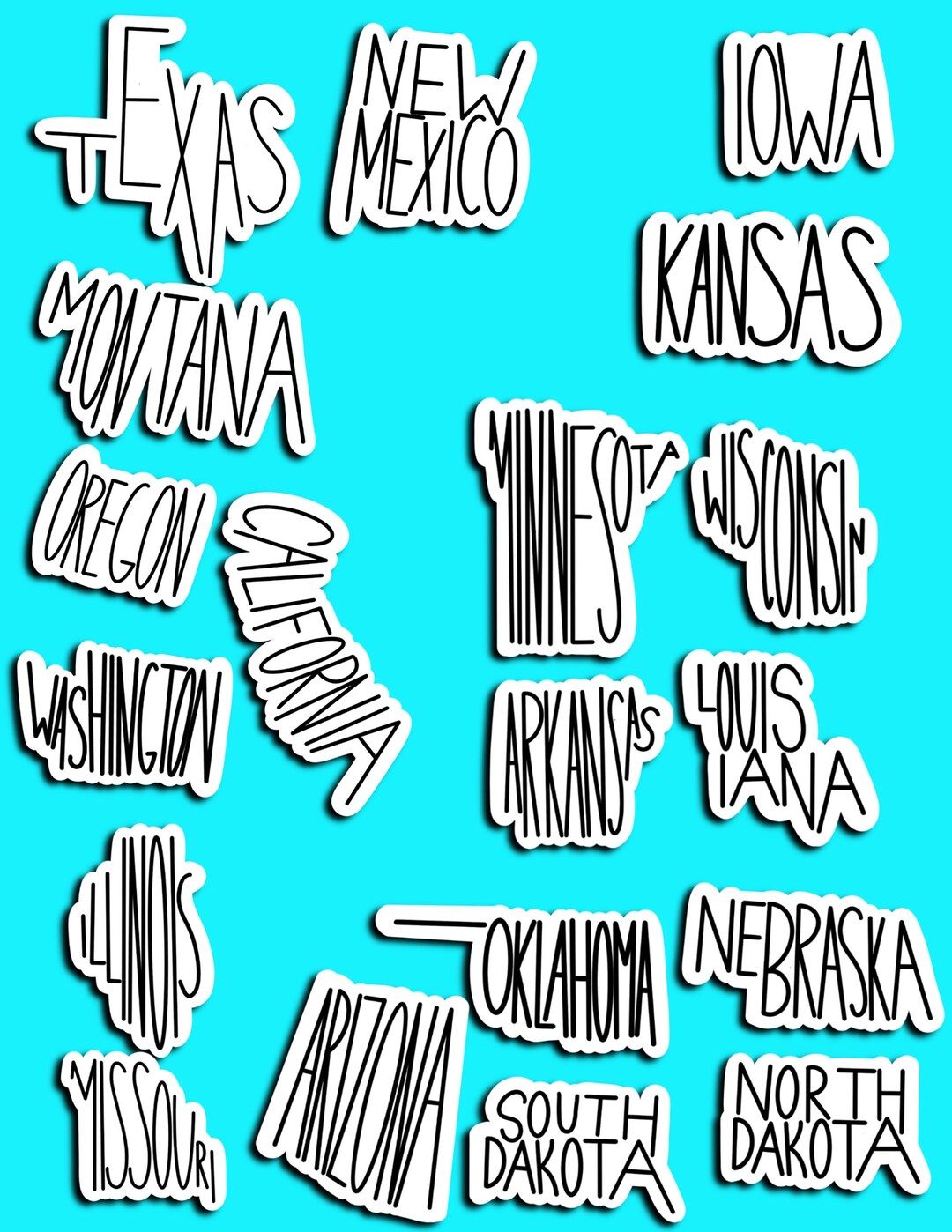 State Stickers US State Stickers State Text Stickers - Etsy