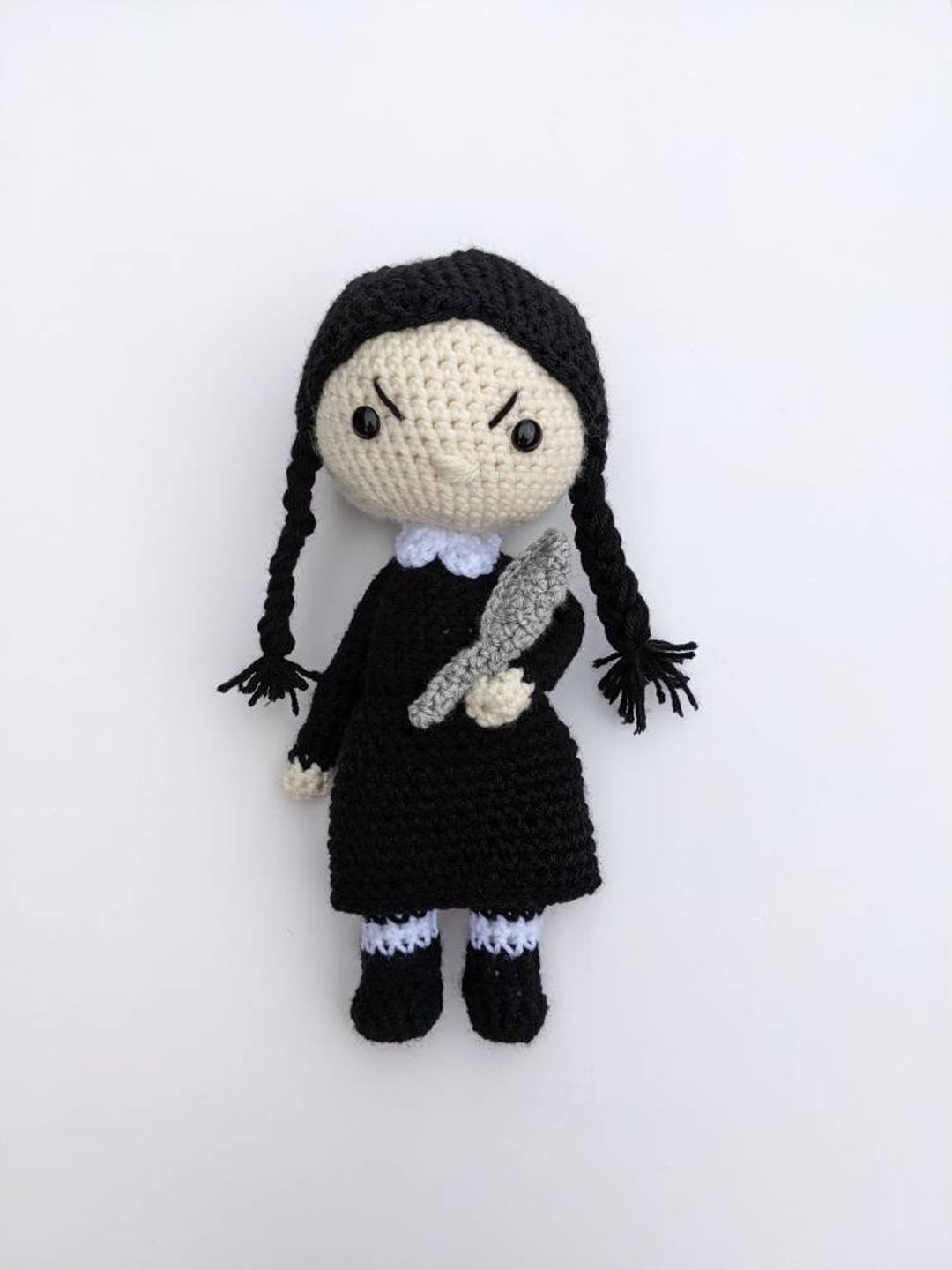 Wednesday Doll With Knife - 15in Tall, Wednesday Addams Crochet Plushie ...