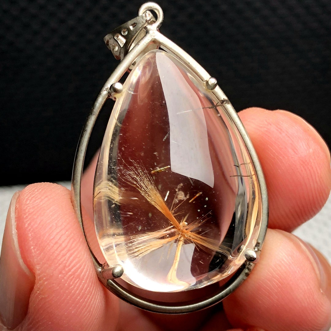 Natural Golden Rutilated Quartz Pendant Drop Shape/amazing Rare Golden ...