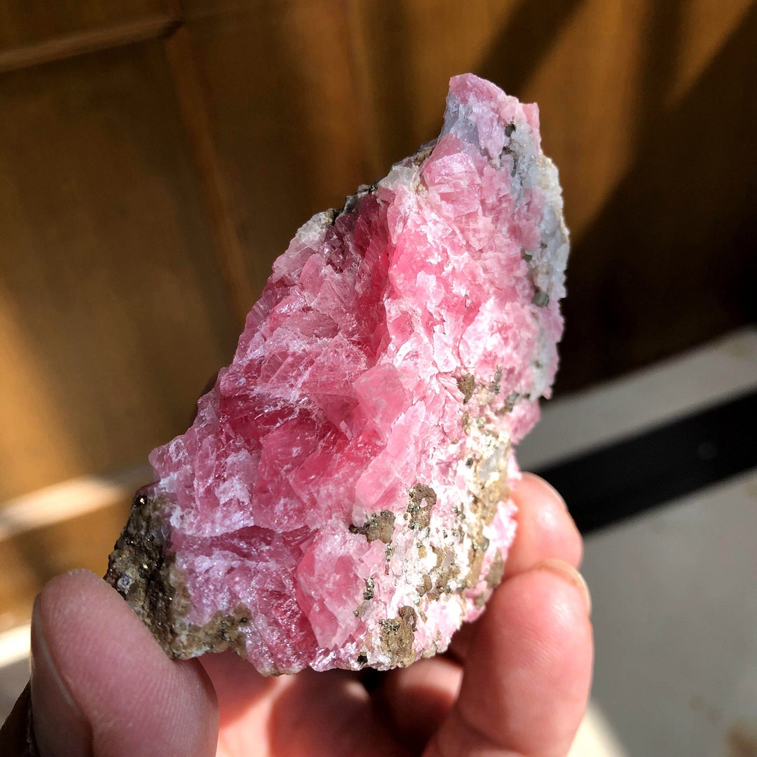 Natural Pink Rhodochrosite With Golden Pyrite on Matrix Mineral ...