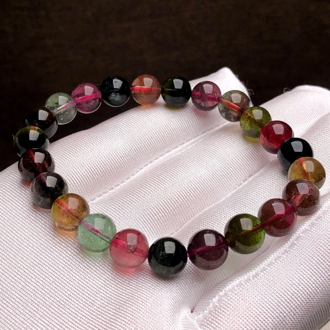 Natural Rainbow Tourmaline Bracelet Small Round Beads,stunning Rare ...