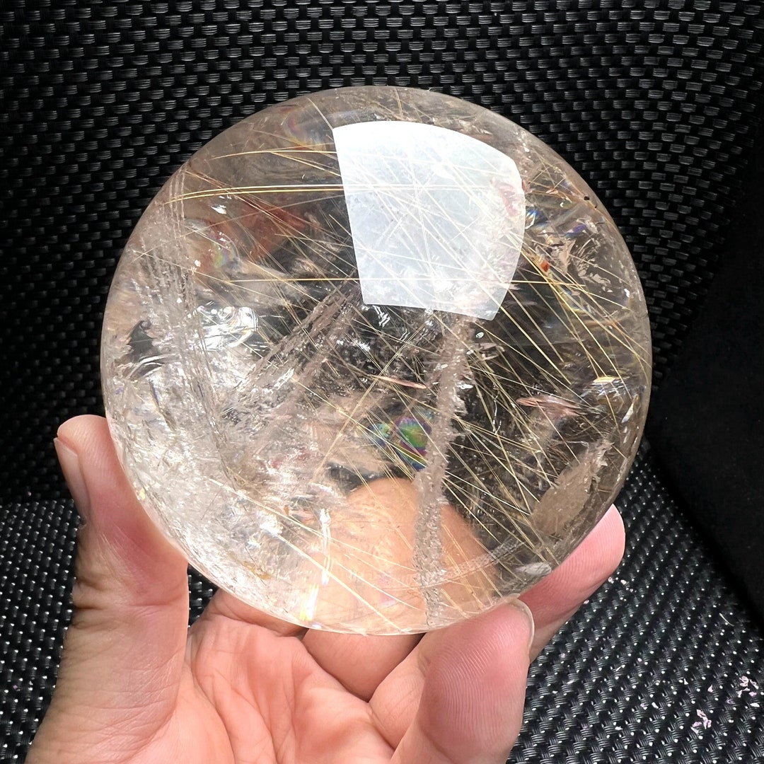 3.66"natural Golden Rutilated Quartz Crystal Ball,tibetan Himalayan ...