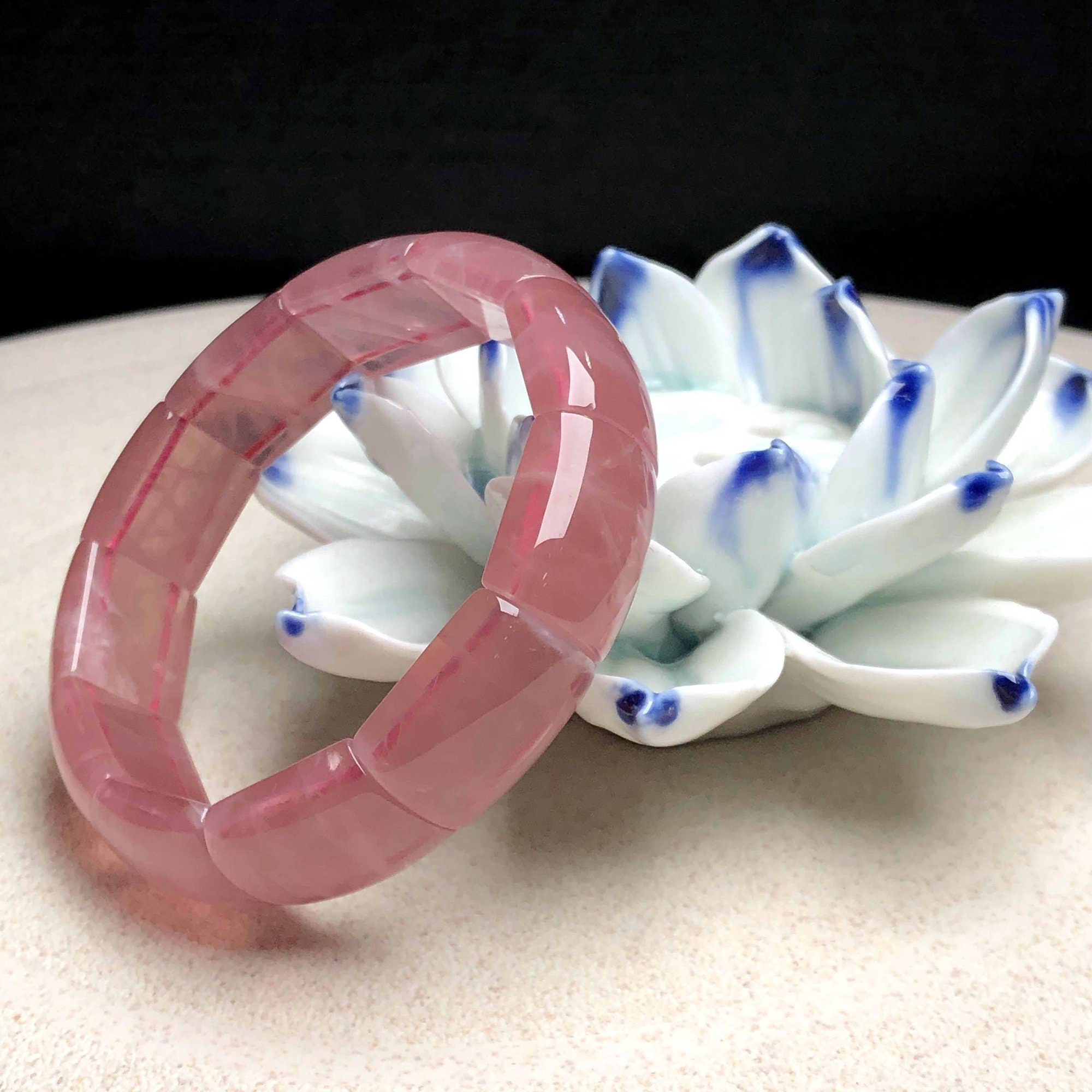 Natural Deep Rose Quartz Crystal Braceletstretch/stunning - Etsy