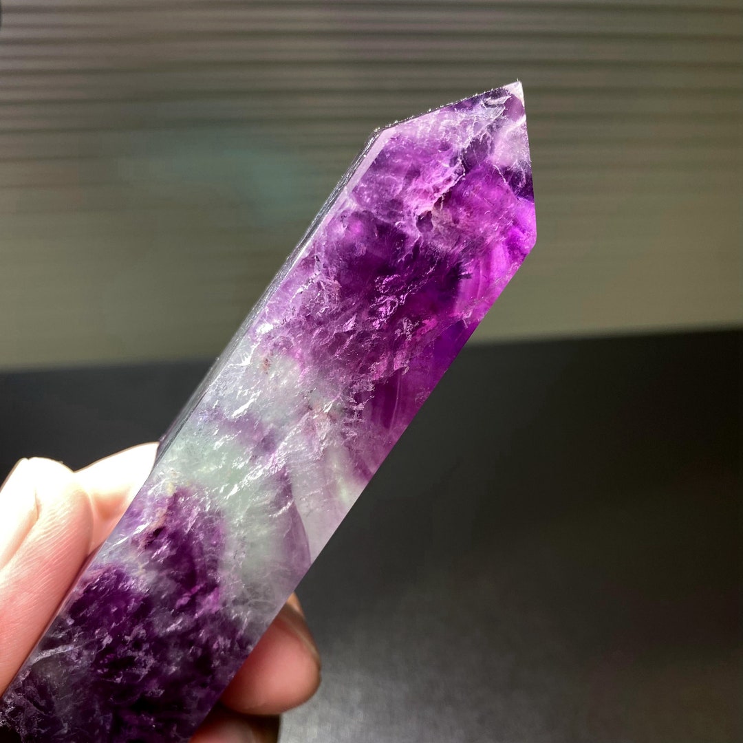 4.92natural Rainbow Fluorite Crystal Point,top Quality Hand Made Purple ...