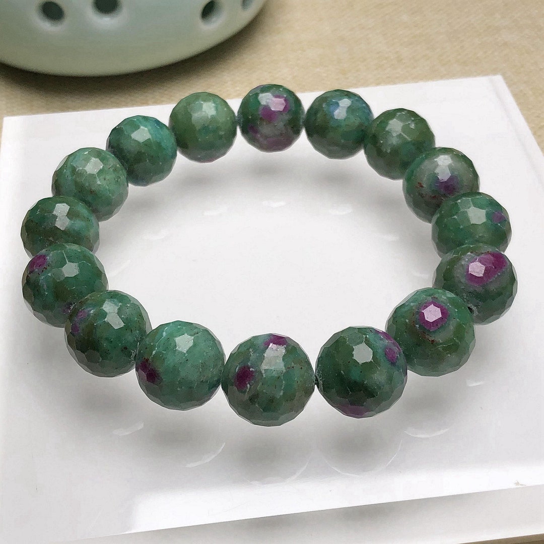 Faceted Ruby Zoisite Bracelet: Natural Gemstone Round Beads (12mm) - Etsy