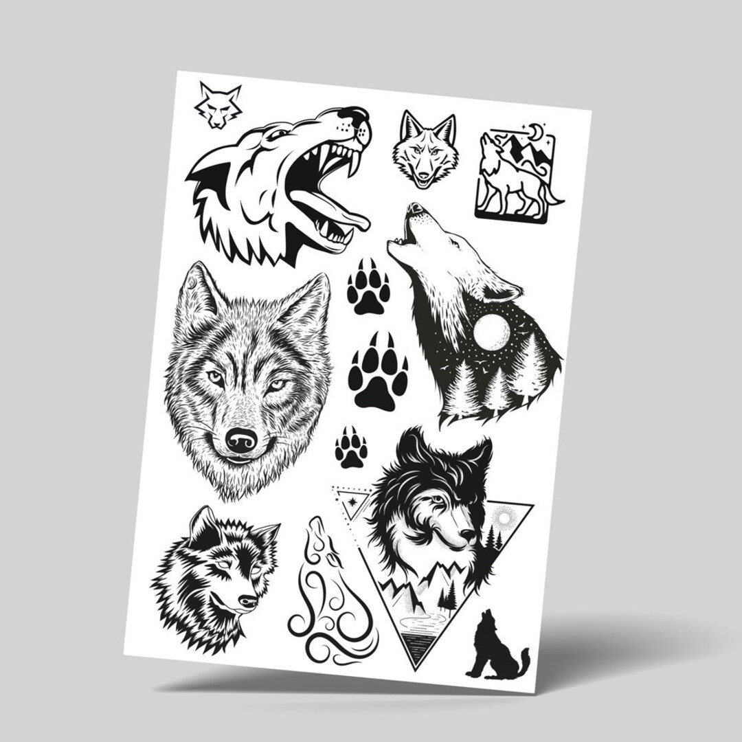 Temporary Tattoos With Wolf Motifs Fake Tattoo Set wolf Pack A5 - Etsy