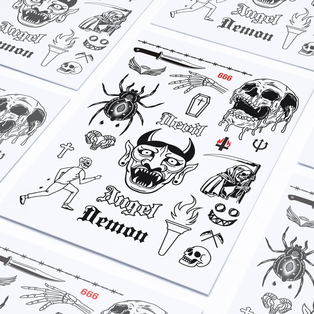 Fake Tattoo Set darkside Adhesive Tattoos With Horror Motifs in A4 - Etsy