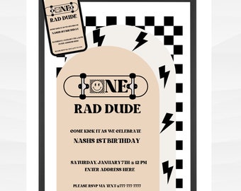 One Rad Dude | Birthday Party Invitations | One Happy Dude | Digital ...