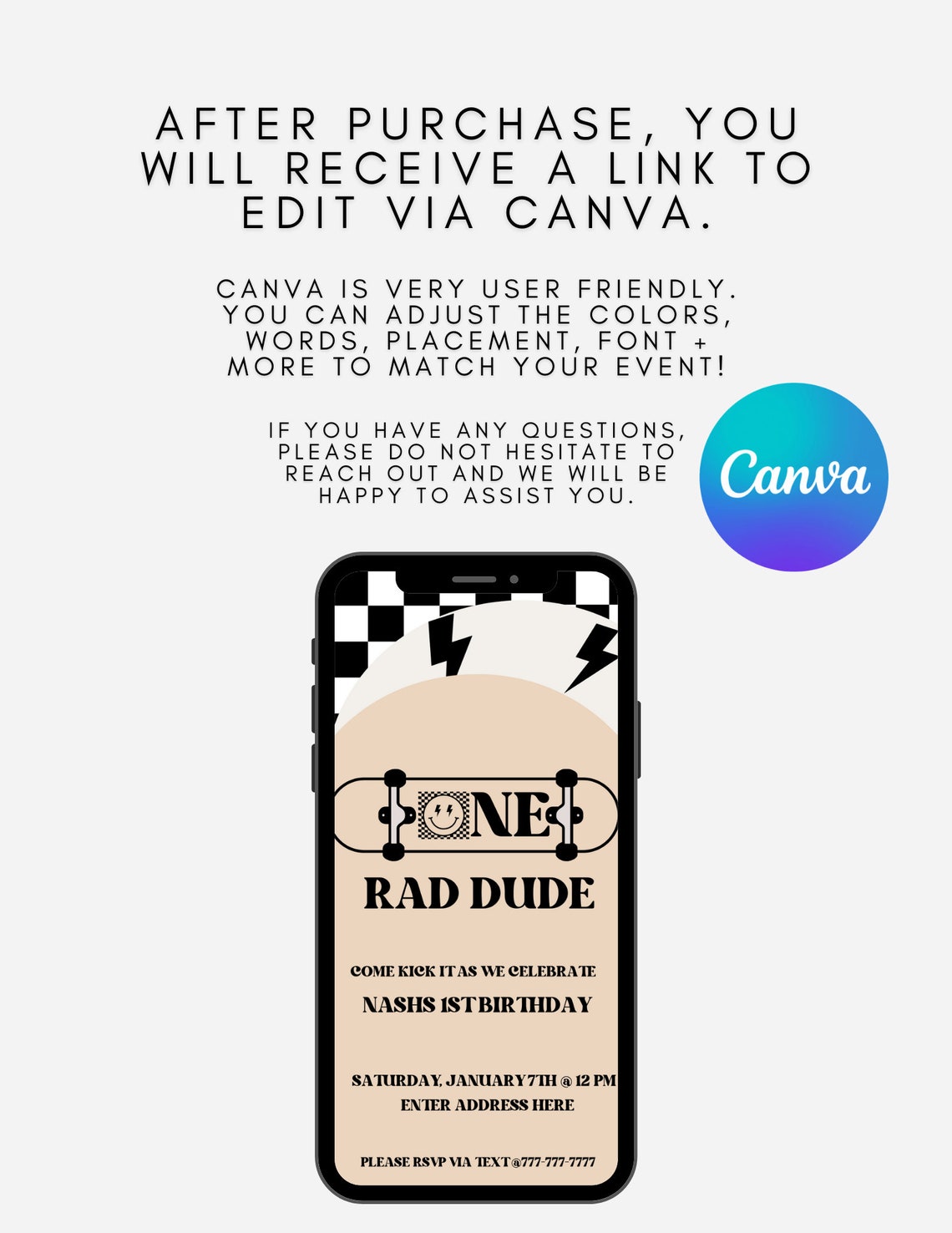 One Rad Dude | Birthday Party Invitations | One Happy Dude | Digital ...