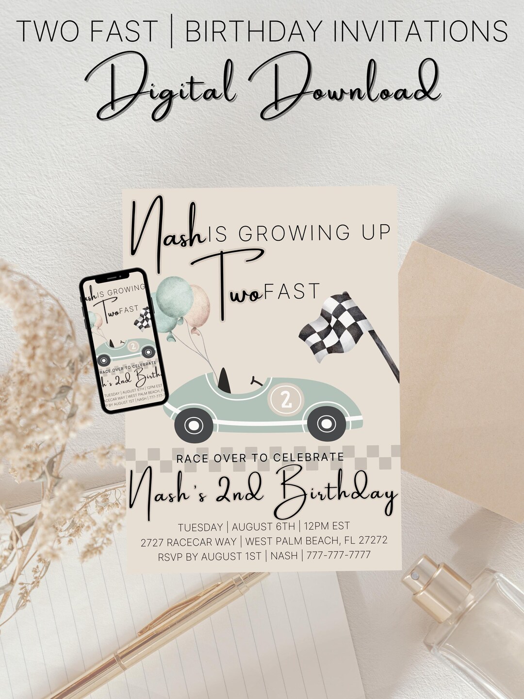 TWO FAST | Birthday Invitations | Digital Download - Etsy