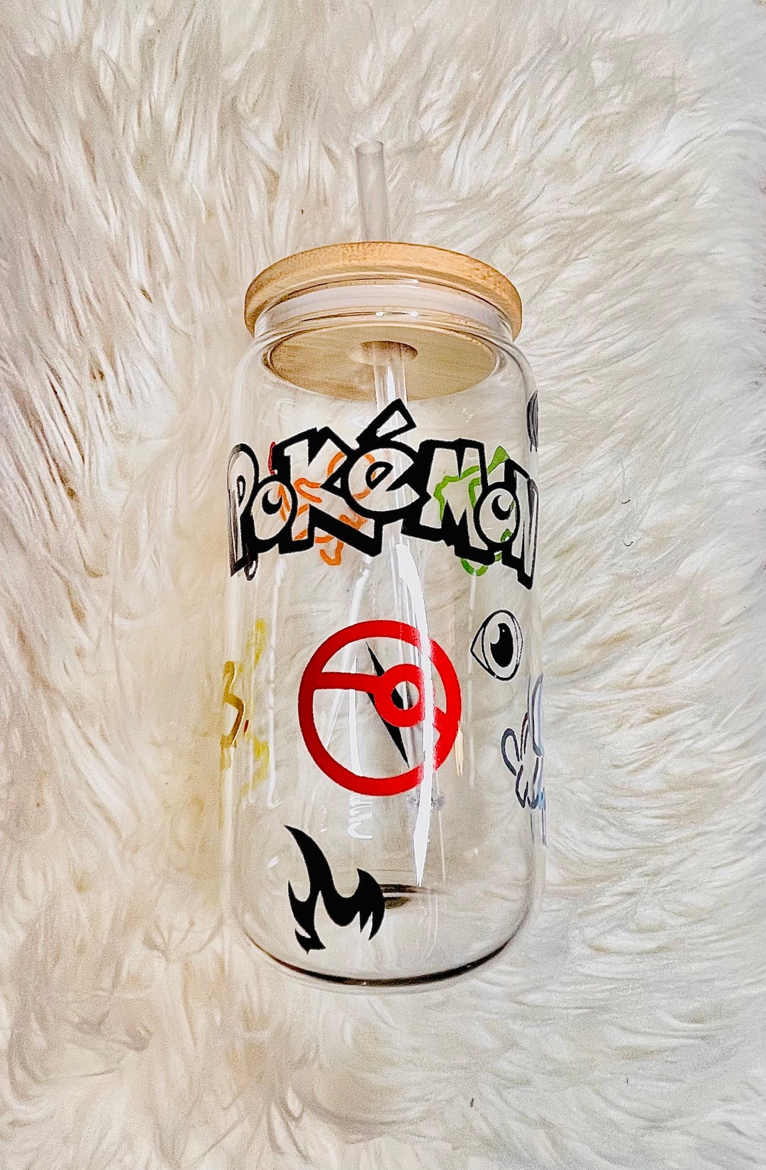Pokémon Inspired 16oz Libbey Glass Can With Straw and Lid - Etsy