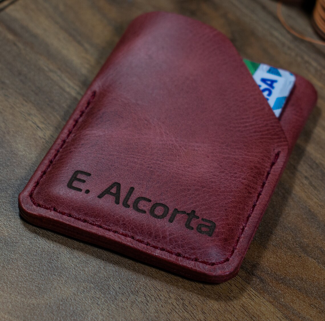 Leather Card Holder / Engraved Leather Wallet / Leather Wallet Cash ...