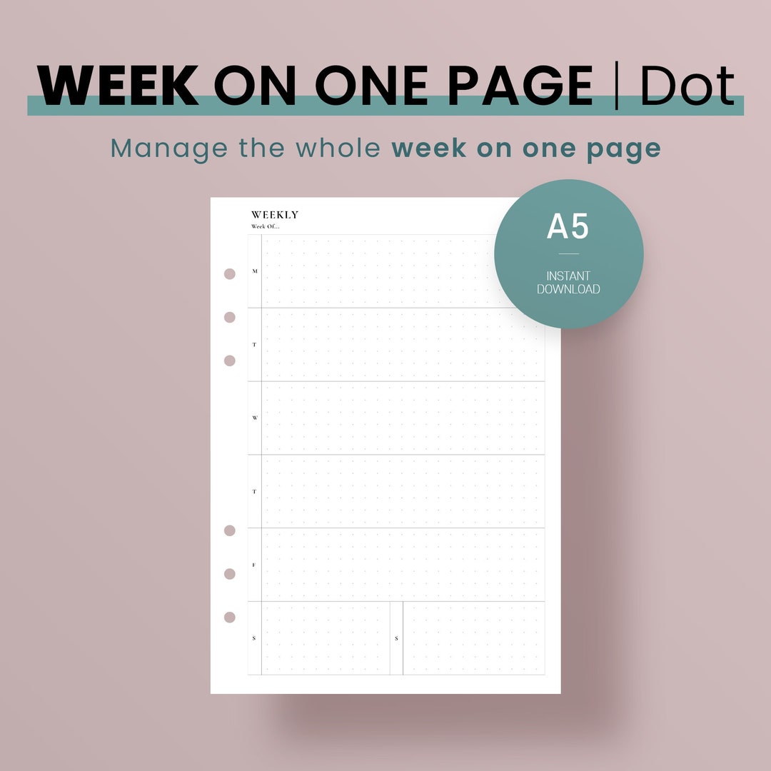 Weekly Planner Dot Grid Week on One Page Dot Weekly A5 - Etsy