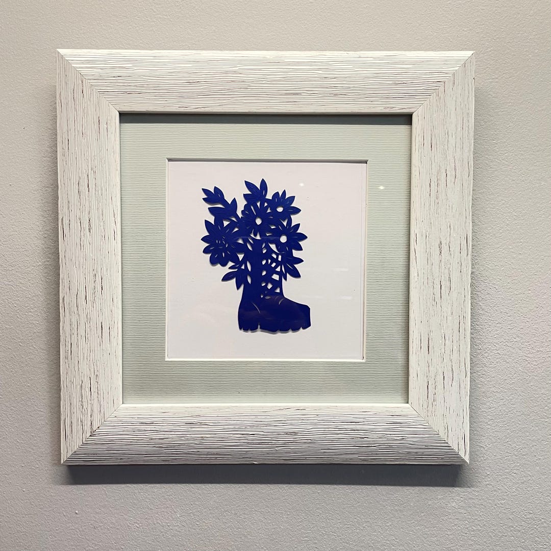 Painting Flowers in Boots Papercutting Art 3 by 3 Inches Mini Papercut ...