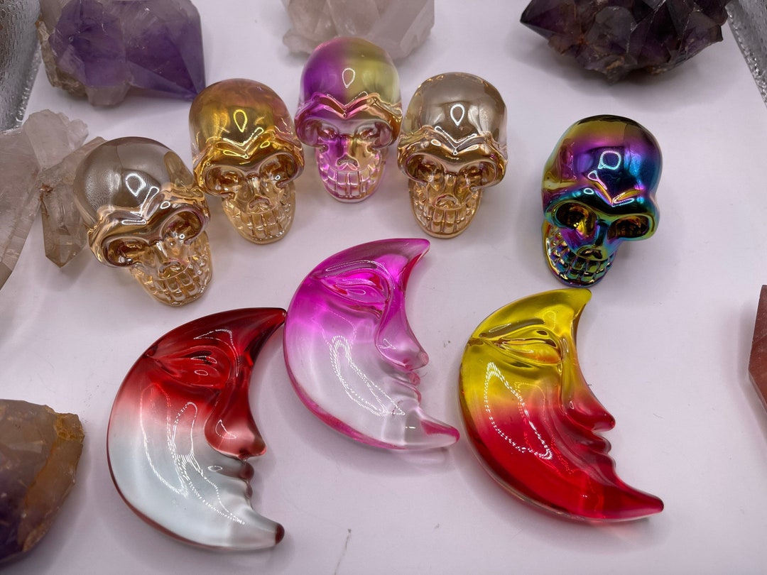 Skull & Moon Sculptures (made of Quartz/glass) Various Sizes! - Etsy