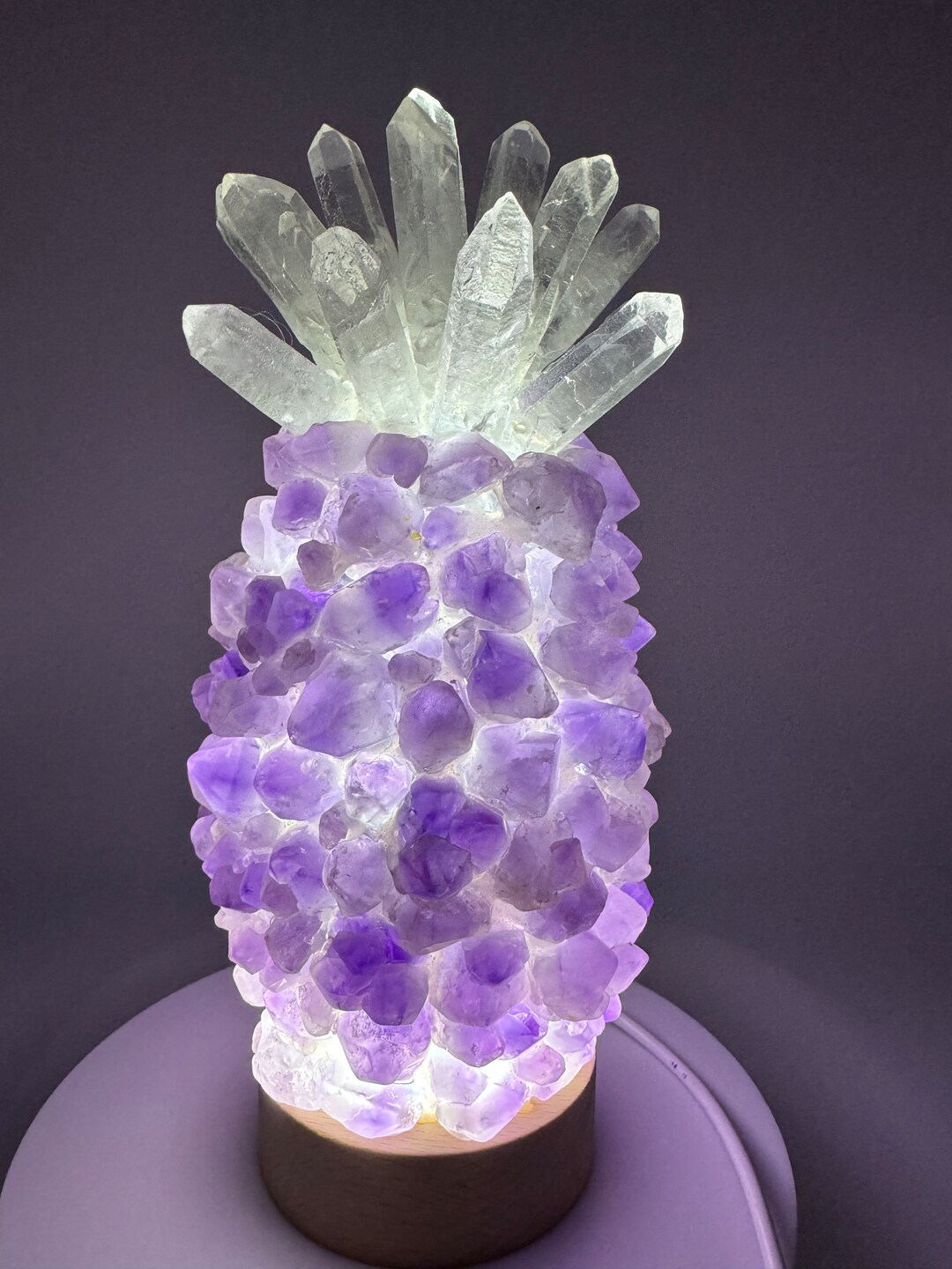 Handmade Pineapple Amethyst Crystal Lamp Nightlight Unique Decor for Home Office Kid Adult ...