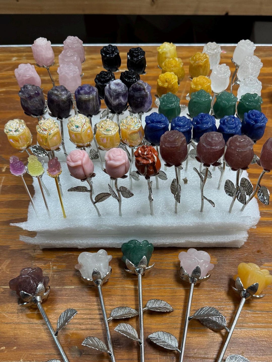 Beautiful Crystal Rose Flower Carvings on Metal Stems! Unique Present ...