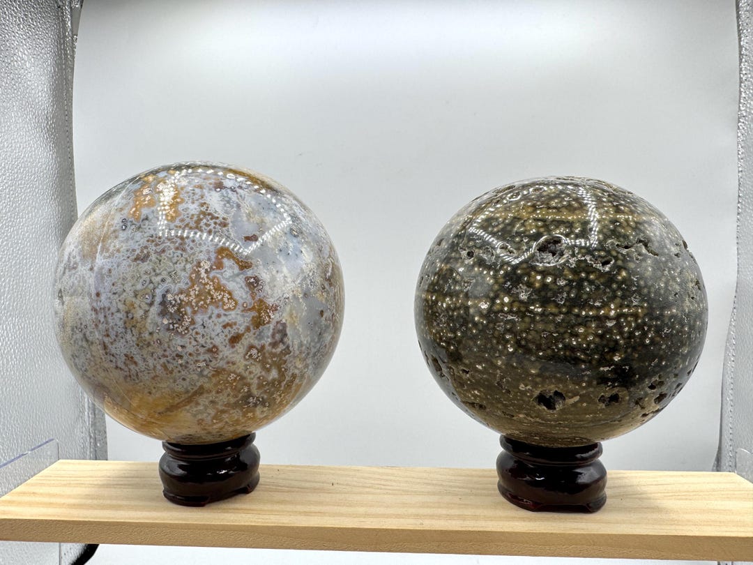 2x Big Beautiful Ocean Jasper Spheres With Unique Patterns and Colors ...