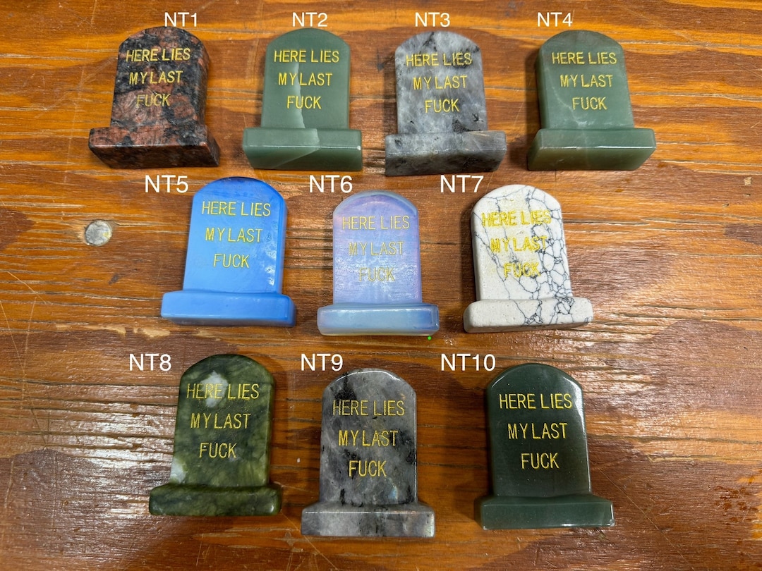 17x Carved Gravestone “here Lies My Last F**K” (obsidian, Opalite ...