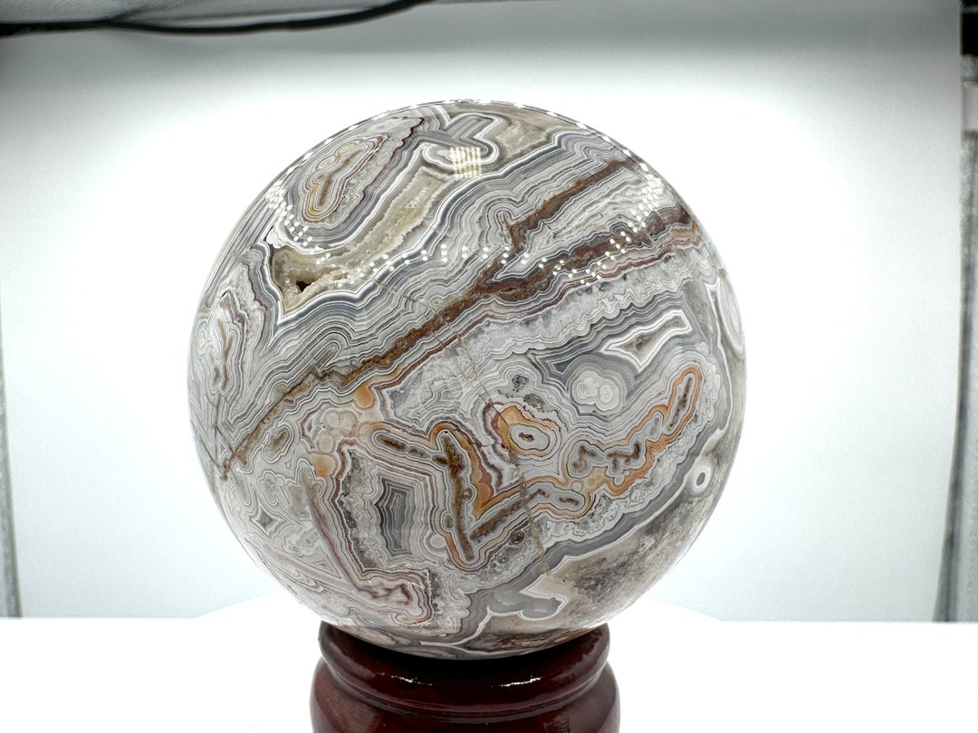 2.7” Mexican Laguna Crazy Lace Agate Sphere Handmade! Beautiful ...
