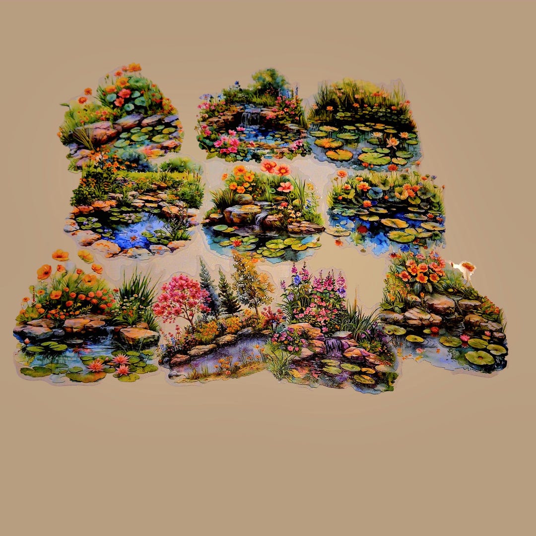 3x3 Inch Lotus Pond Scenes Vinyl Sticker Decals 10 Stickers - Etsy