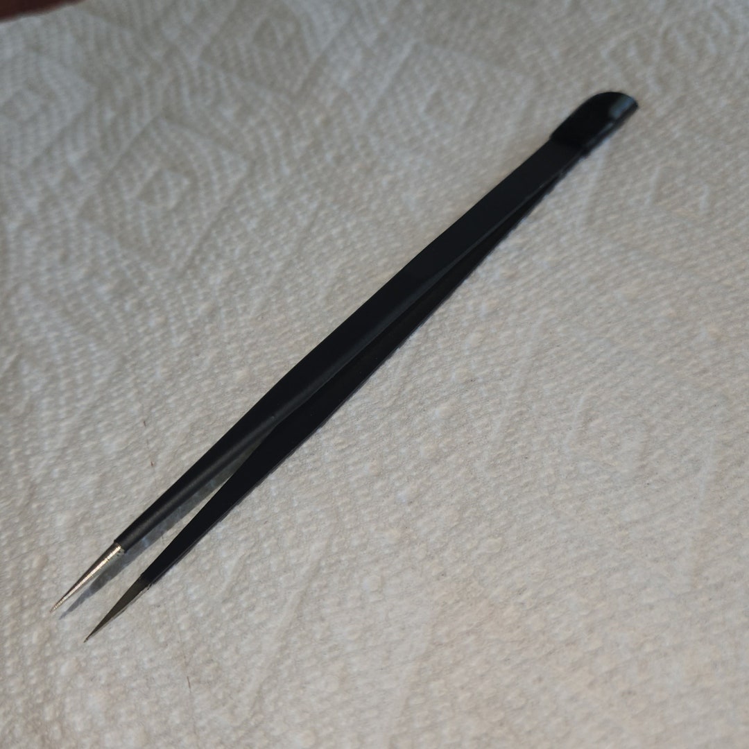 Black Precision Needle Point Tweezers for Crafts, Nails, Stickers, Cosmetics Etc. Added Silicone ...