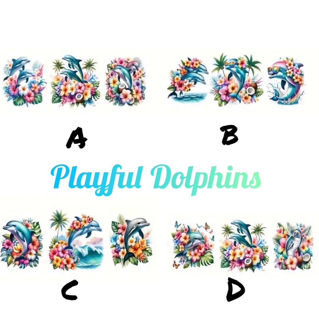 Playful Dolphins Vinyl Transfers for Art, Cups, Rocks, Books, Journals ...
