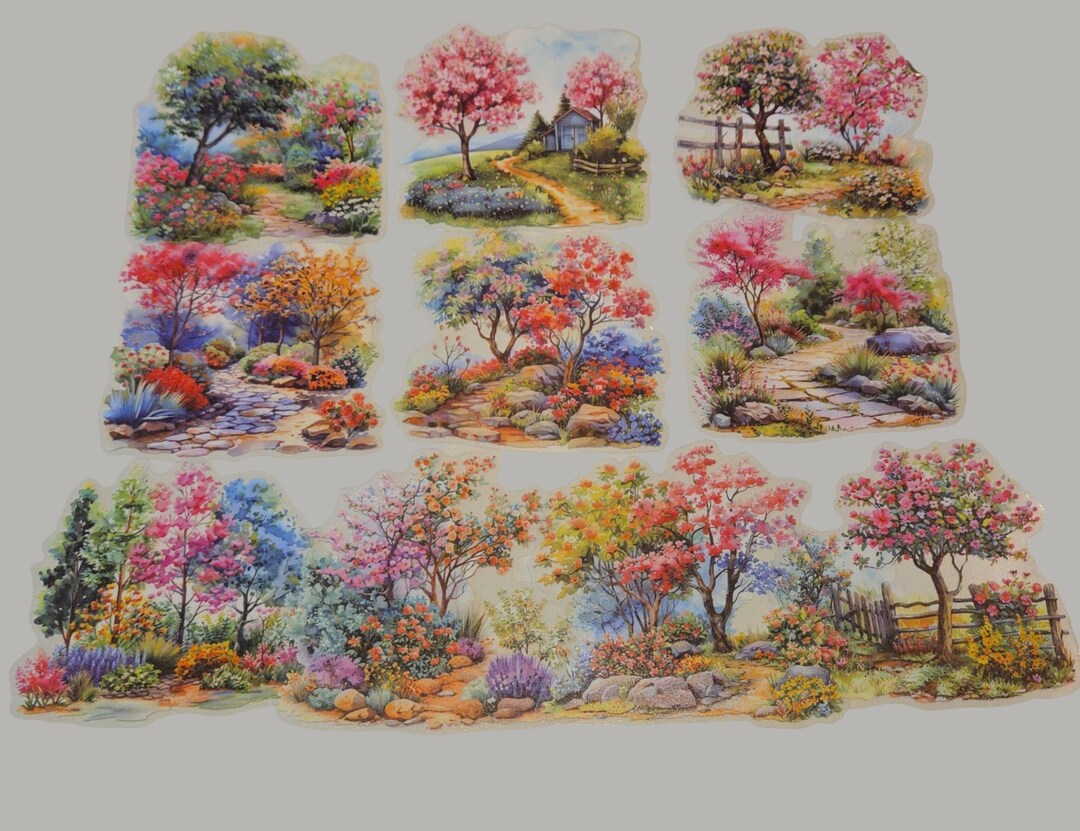 3x3 Inch Colorful Blooming Pathway Scenes Vinyl Sticker Decals 10 ...