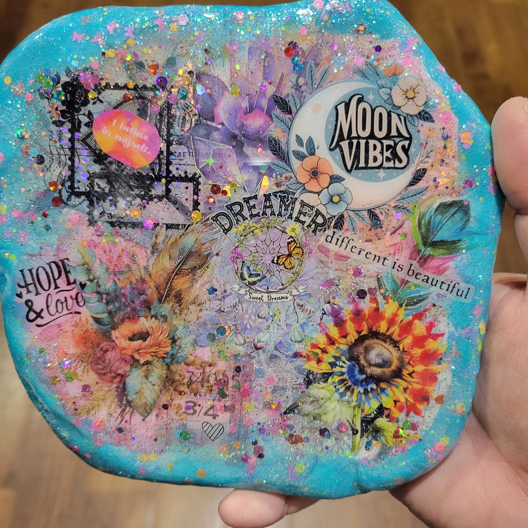 Mixed Media Sticker Collage Rock on a Santorini - Etsy