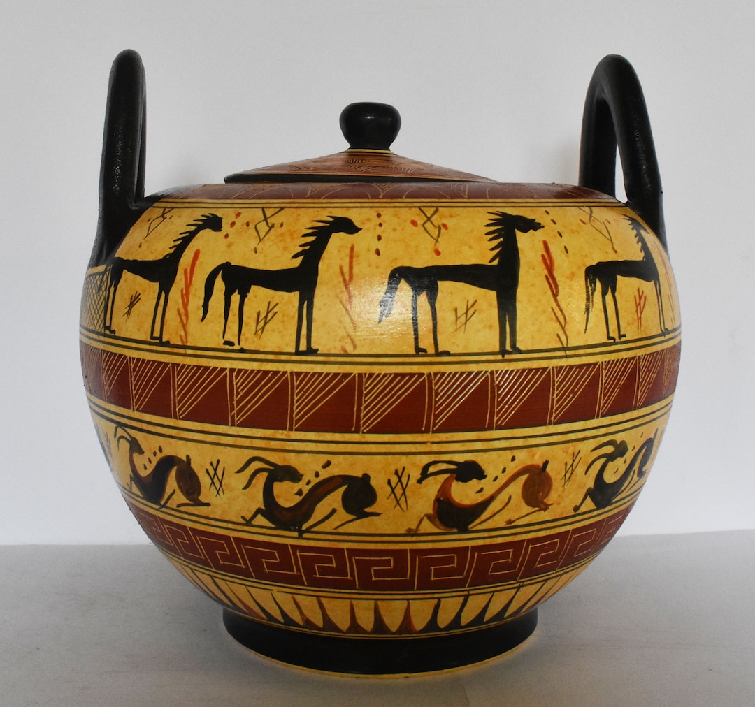 Geometric Period Vessel - Animals and Meander Design - Ceramic Vase - Etsy