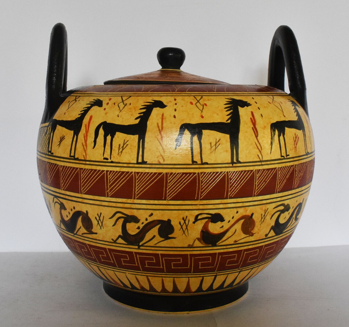 Geometric period Vessel Animals and Meander Design Ceramic | Etsy