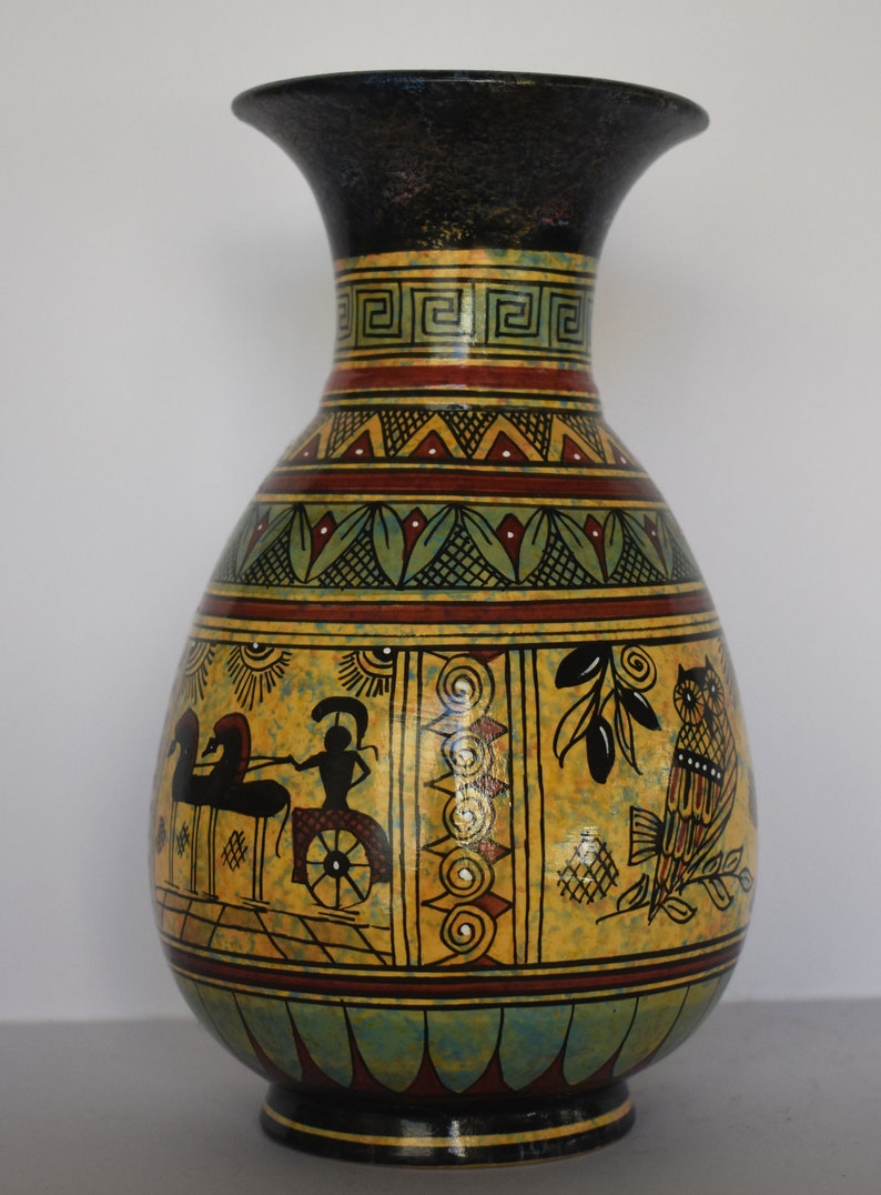 Ancient Greek Vase Warriors Chariot Ship Owl Ceramic - Etsy