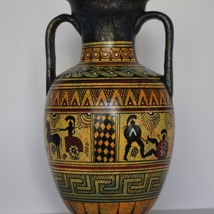 Ancient Greek Vase - Warriors, Chariot, Ship, Owl - Ceramic Piece ...