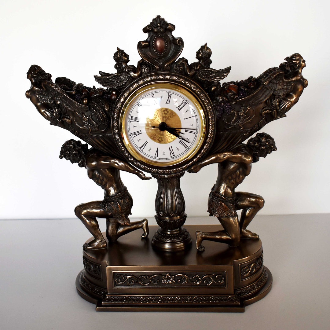 Clock With Atlas Figurines - Leader of the Titan Rebellion Against Zeus ...
