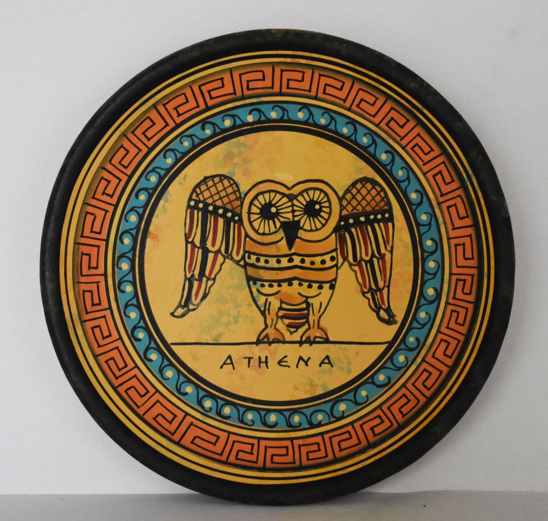 Small Ceramic Plate - Owl of Wisdom, Symbol of Goddess Athena - Meander ...