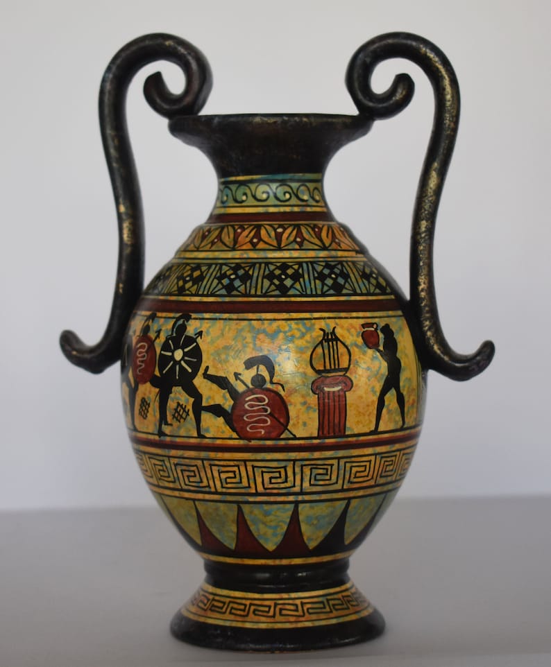 Ancient Greek Vase - Warriors and Chariot - Ceramic Piece - Geometric ...