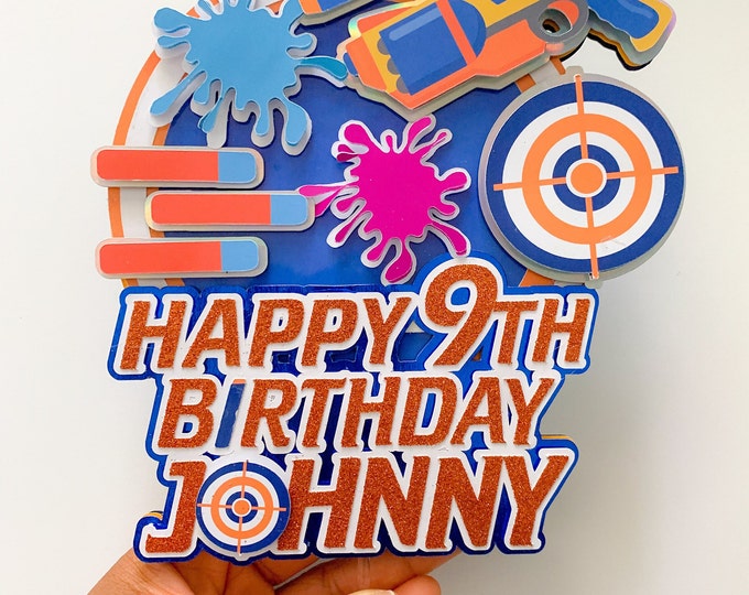 Nerf 3D Cake Topper, Dart Gun Battle Party Decor, Dart Gun Cake Topper ...