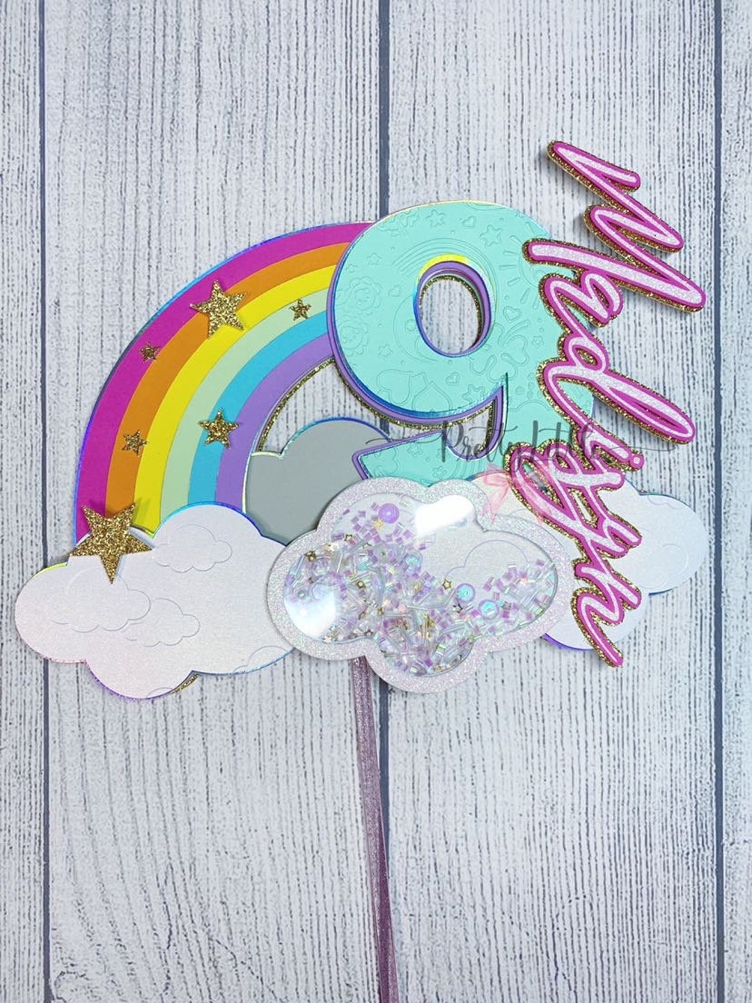 On Cloud 9 Birthday Cake Topper 9th Birthday Party Rainbow - Etsy
