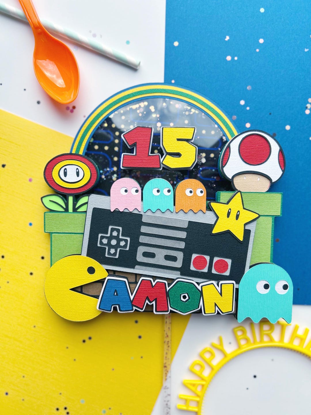 Gamer Cake Topper | Retro Arcade Party Decor | Pac-man Inspired Gaming ...