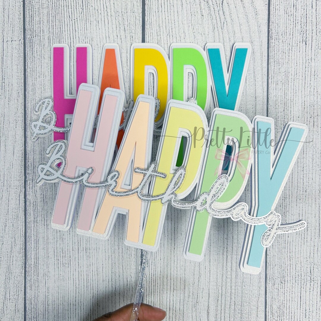 Happy Birthday Cake Topper Pastel Rainbow Happy Birthday Cake Topper ...