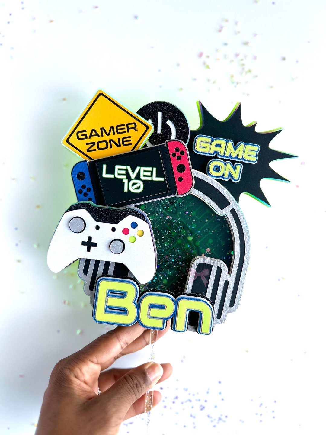 Gamer Cake Topper | Video Game Birthday Cake Topper | Level up Gaming ...